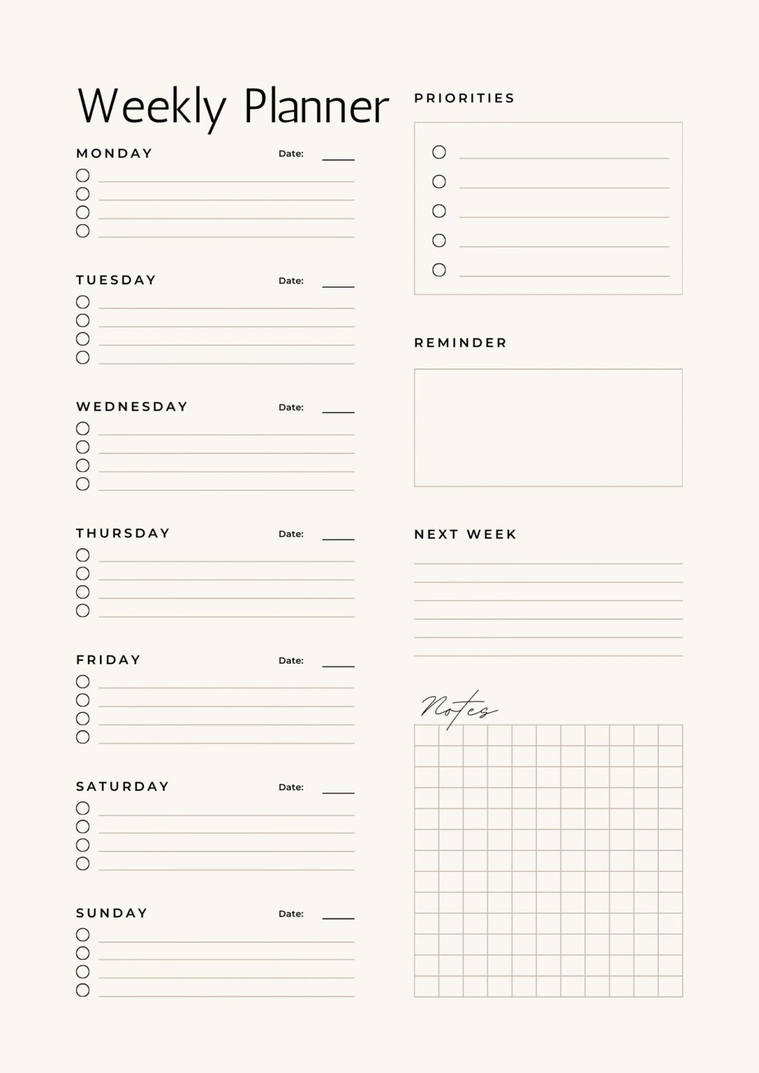 Weekly Planner | Printable Weekly Planner PDF